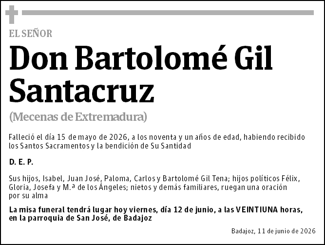 Bartolomé Gil Santacruz | Esquela | Hoy
